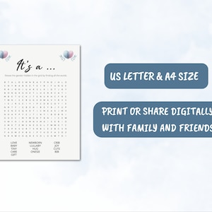 It's a Boy Gender Reveal Announcement Word Search Puzzle Guessing Party ...
