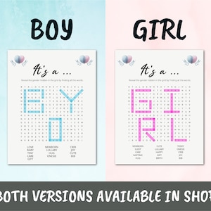 It's a Boy Gender Reveal Announcement Word Search Puzzle Guessing Party ...