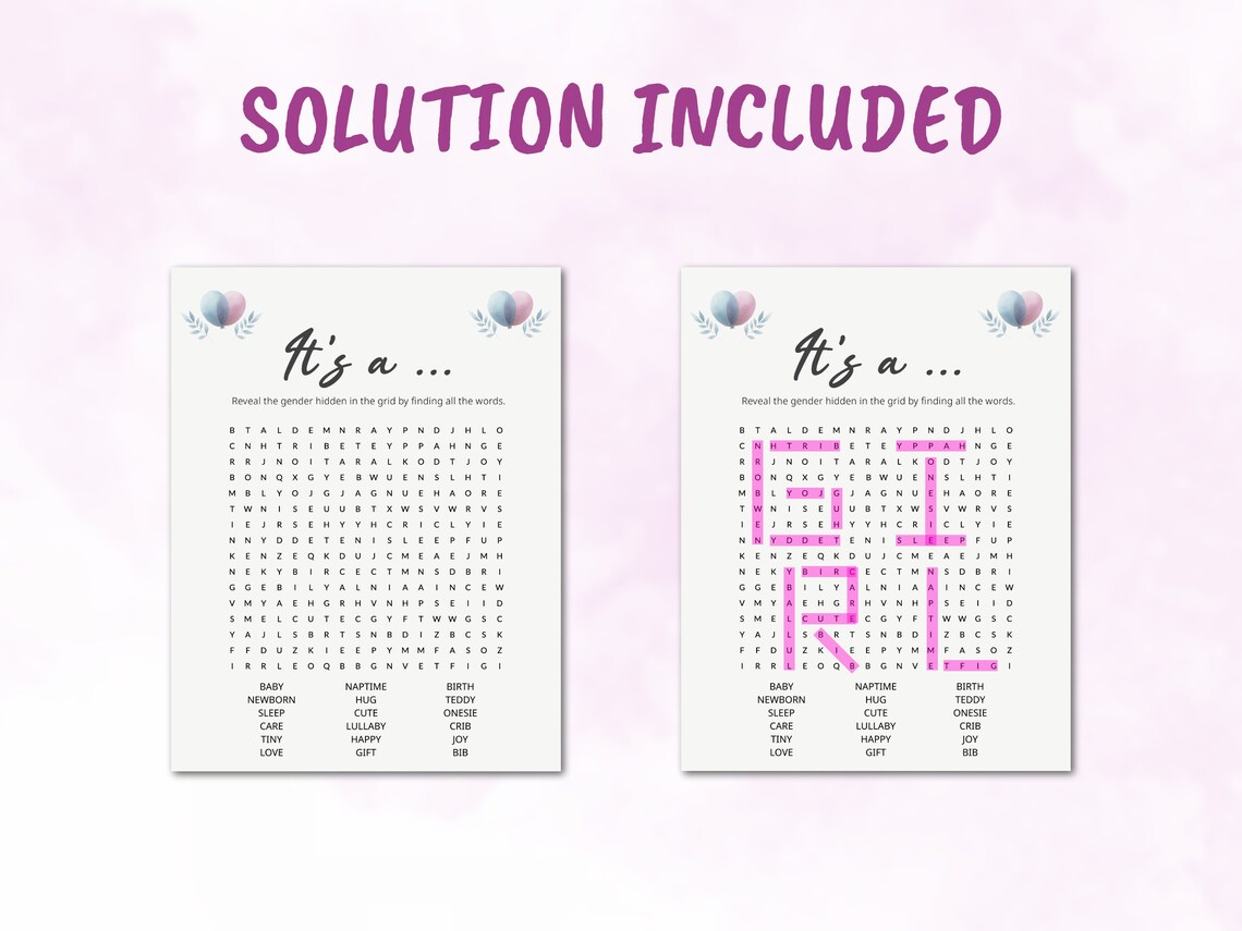 It's a Girl Gender Reveal Announcement Word Search Puzzle, Guessing ...