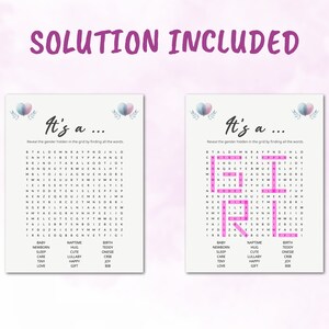 It's a Girl Gender Reveal Announcement Word Search Puzzle Guessing ...