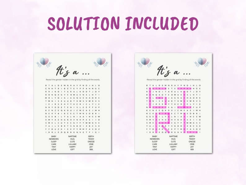It's a Girl Gender Reveal Announcement Word Search Puzzle Guessing ...