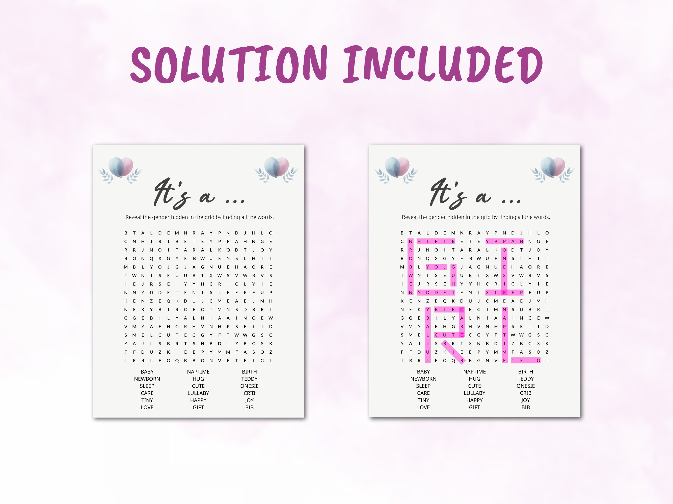 It's a Girl Gender Reveal Announcement Word Search Puzzle Guessing ...