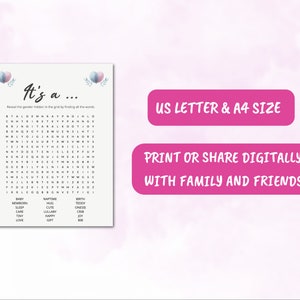 It's a Girl Gender Reveal Announcement Word Search Puzzle Guessing ...