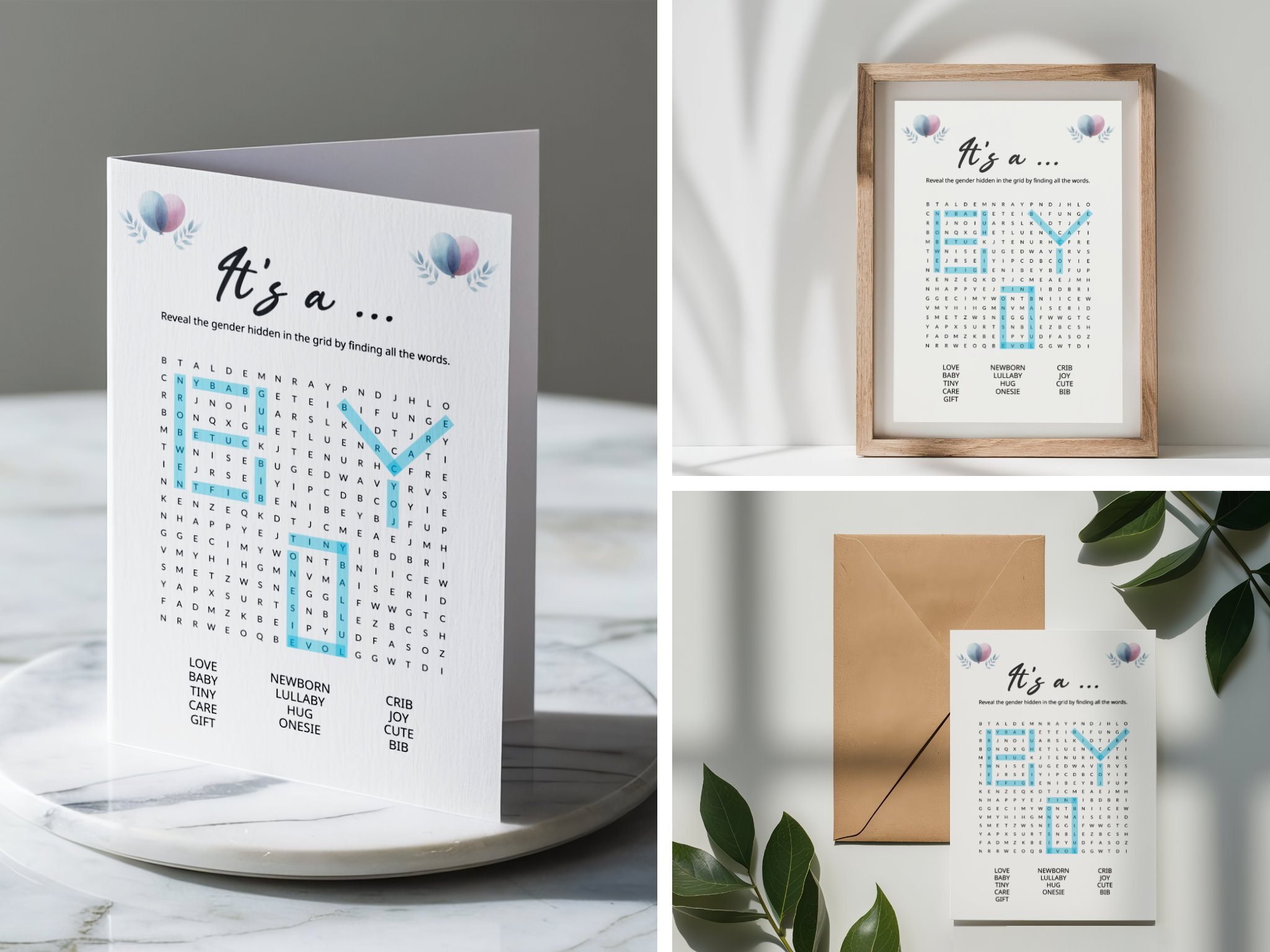 It's a Boy Gender Reveal Announcement Word Search Puzzle Guessing Party ...