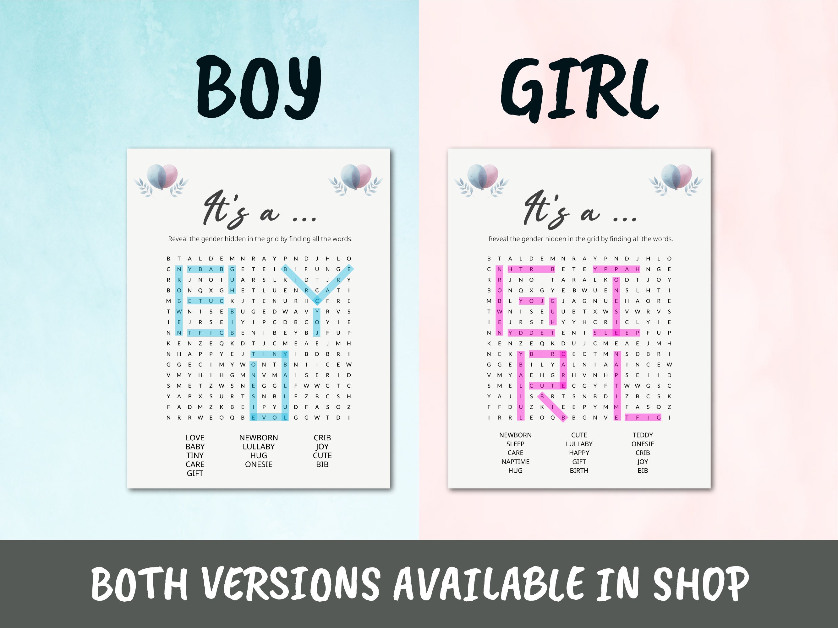 It's a Girl Gender Reveal Announcement Word Search Puzzle Guessing ...