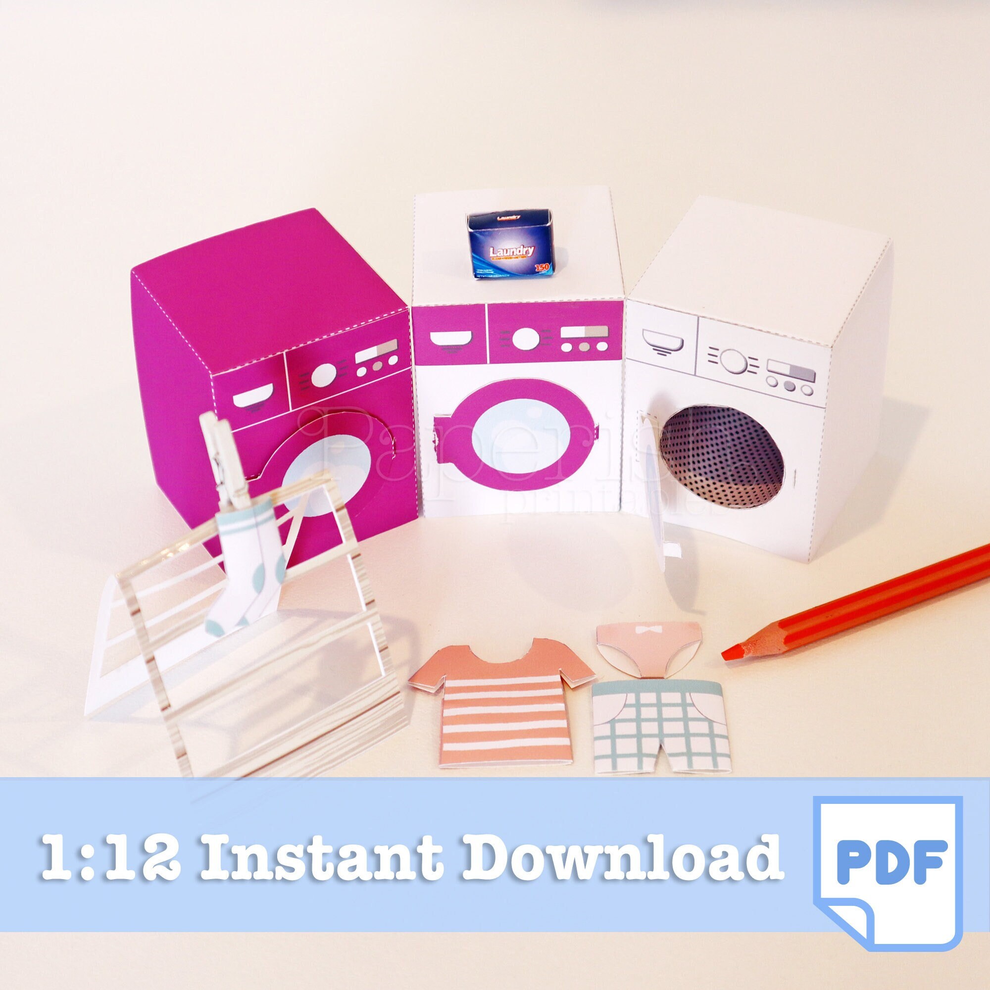 1/12 Washing Machine Miniature Printables PURPLE Dollhouse Miniatures ...