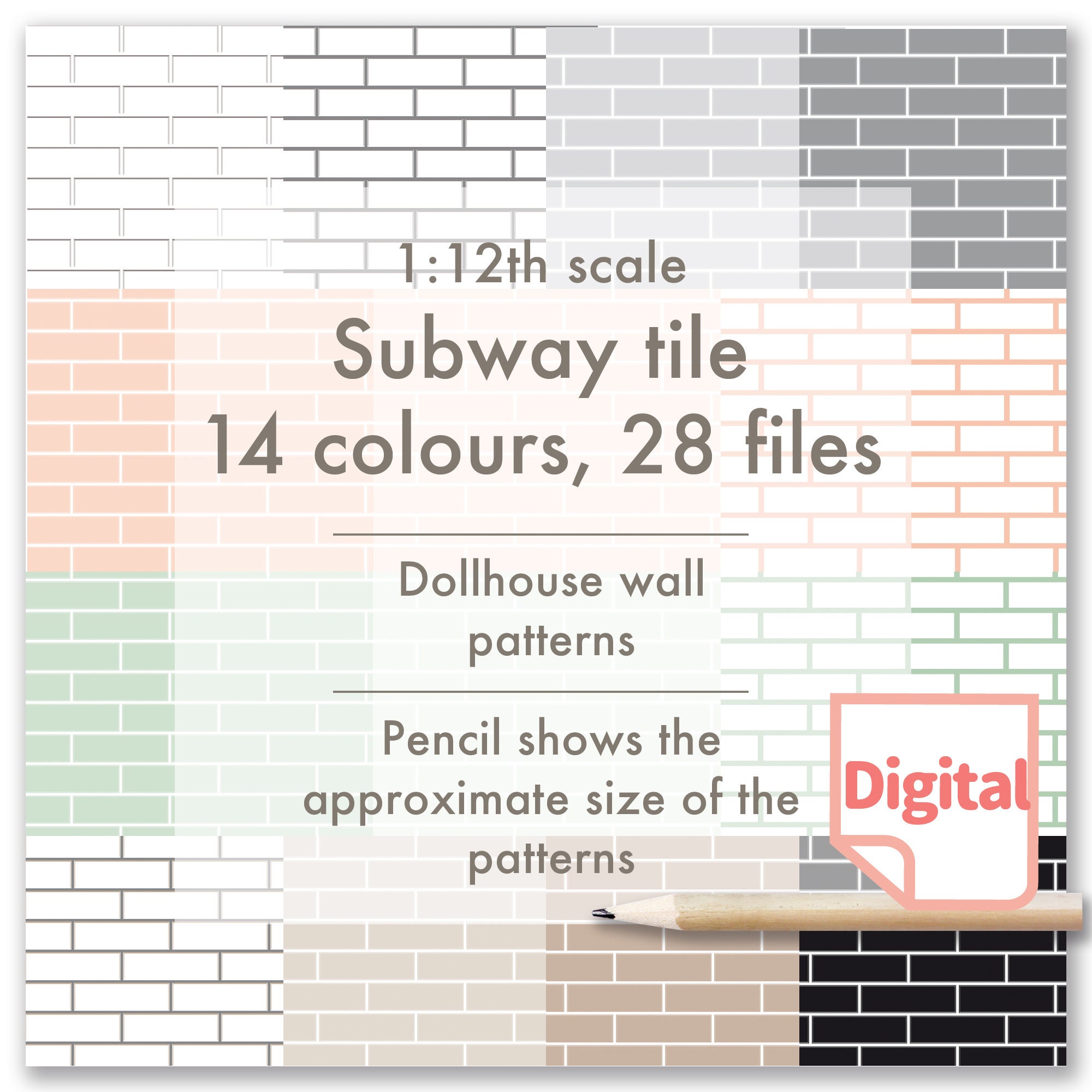 1/12 Subway Patterns Dollhouse Wallpaper PRINTABLE Templates, 14 ...