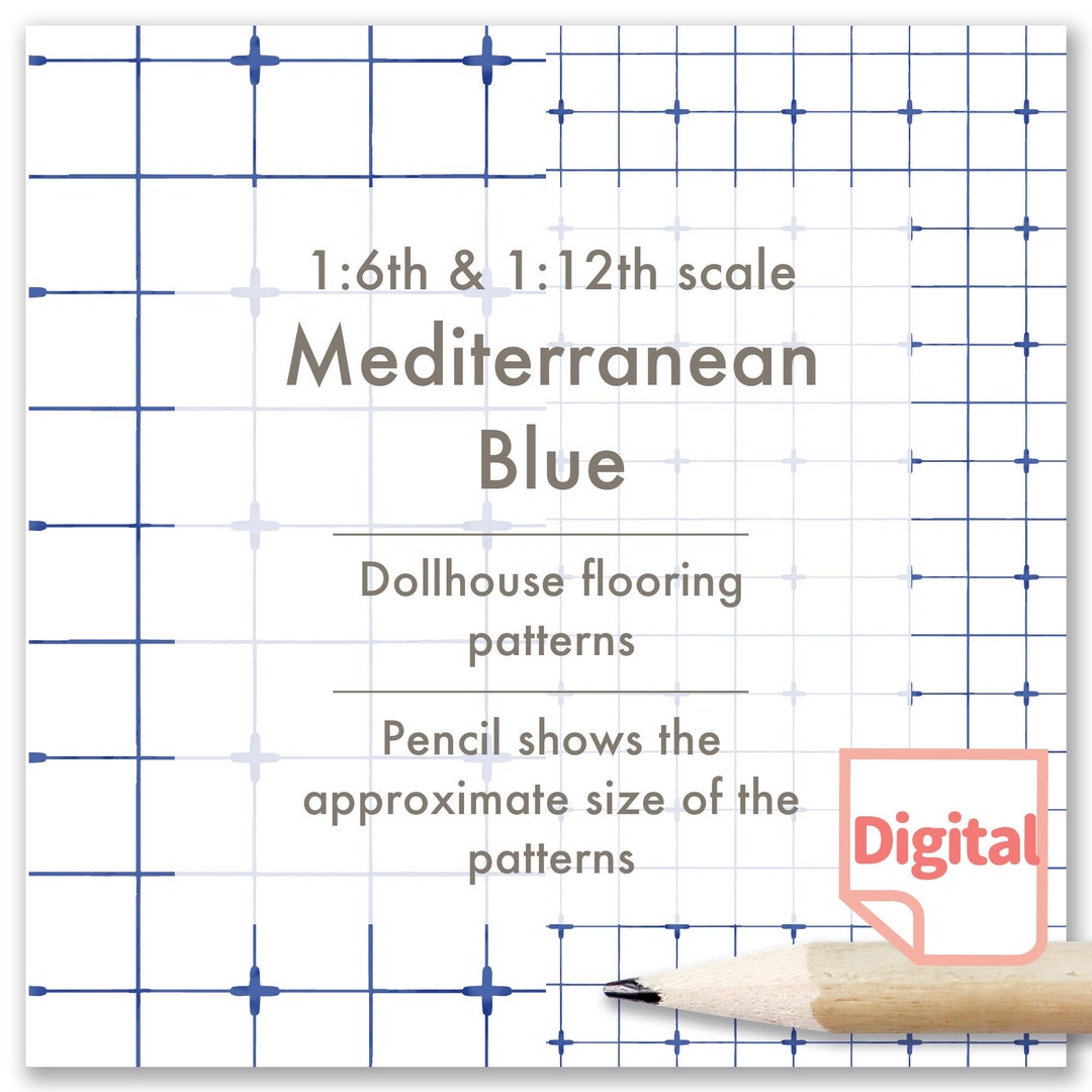 1/12 & 1/6 BLUE Floor Tile Pattern Design, Dollhouse Miniatures, 8 ...