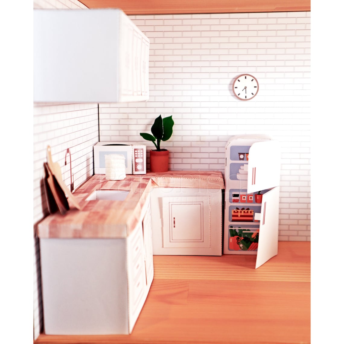 1/12 White PRINTABLE Miniature Kitchen Set Large: Dollhouse Kit ...