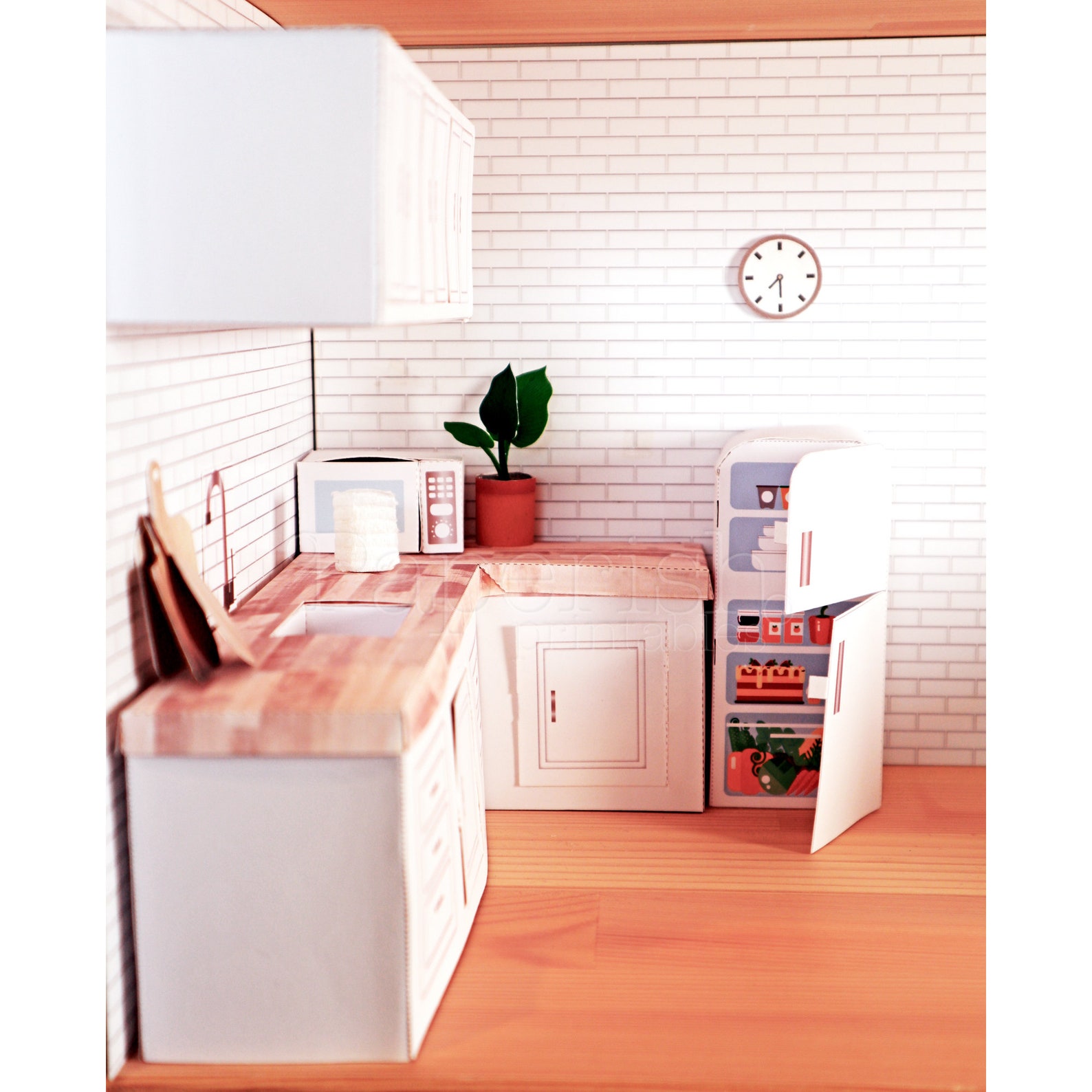 1/12 White PRINTABLE Miniature Kitchen Set Large: Dollhouse Kit ...