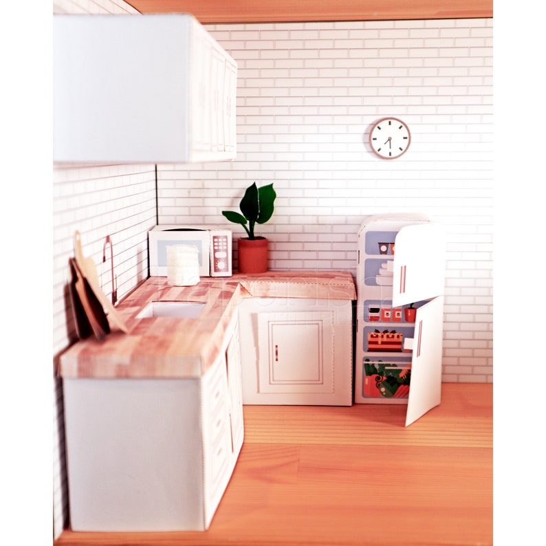1/12 White PRINTABLE Miniature Kitchen Set Large: Dollhouse Kit ...