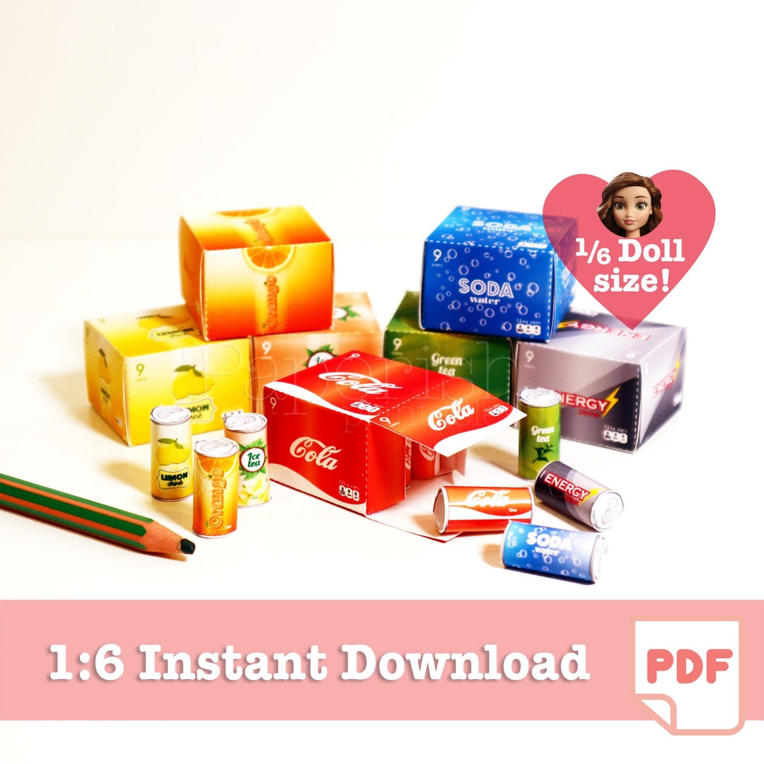 1/6 SOFT DRINK Cans Miniature Printables | Doll Food Printables, Doll ...