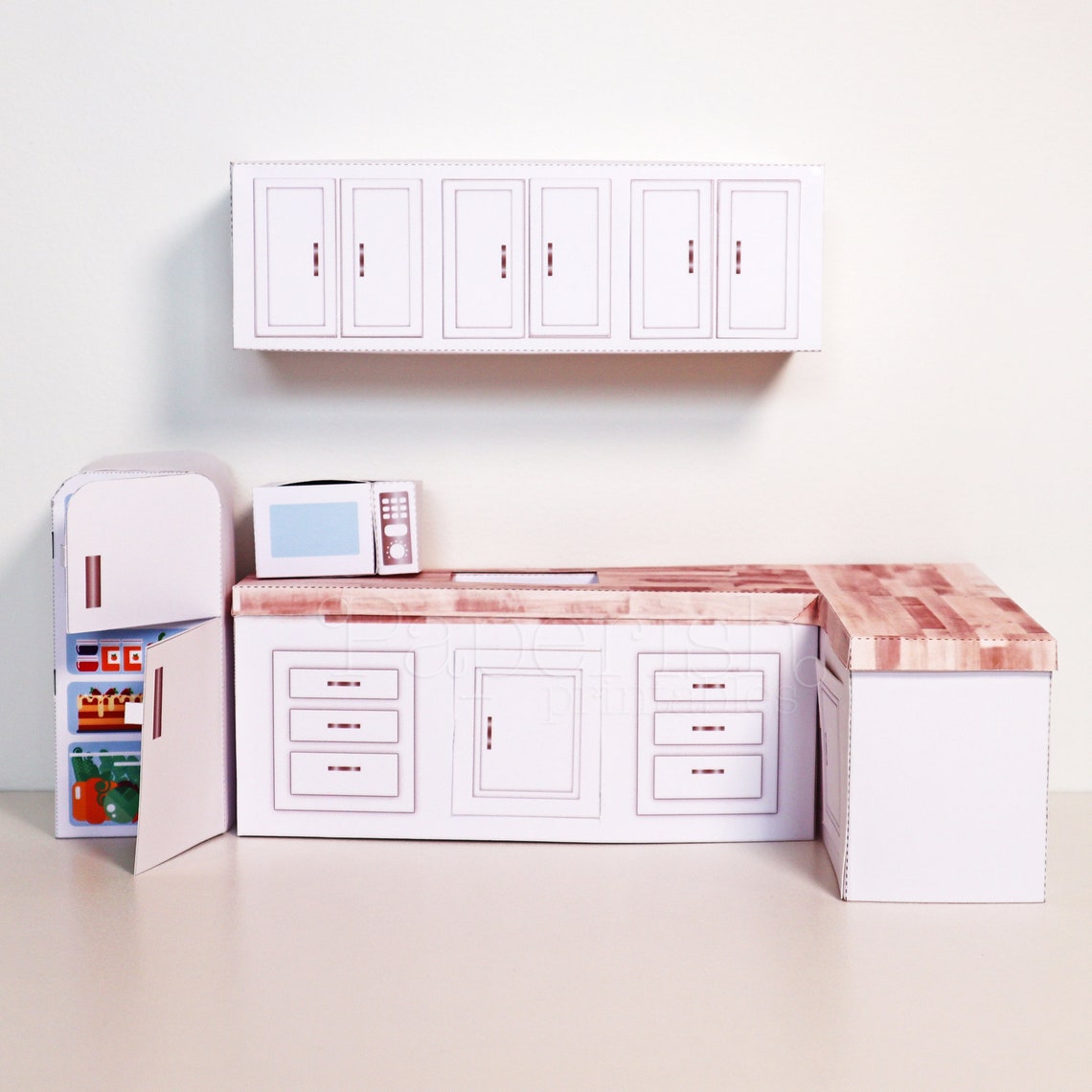 1/12 White PRINTABLE Miniature Kitchen Set Large: Dollhouse Kit ...