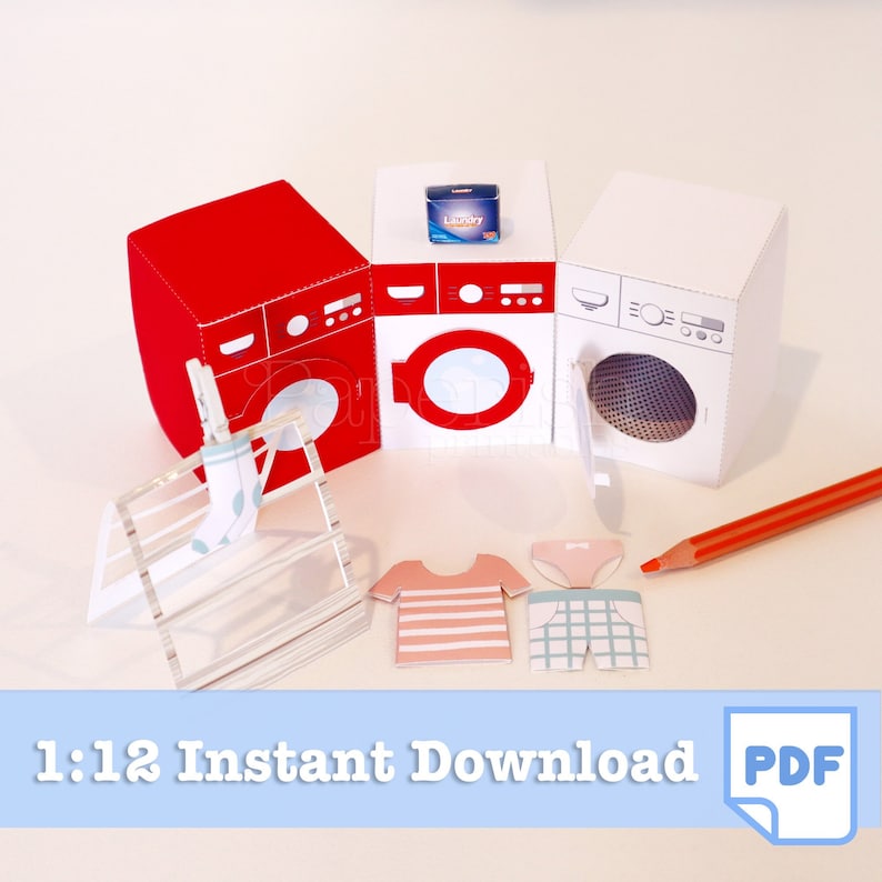 1/12 Washing Machine Miniature Printables RED | Dollhouse Miniatures ...
