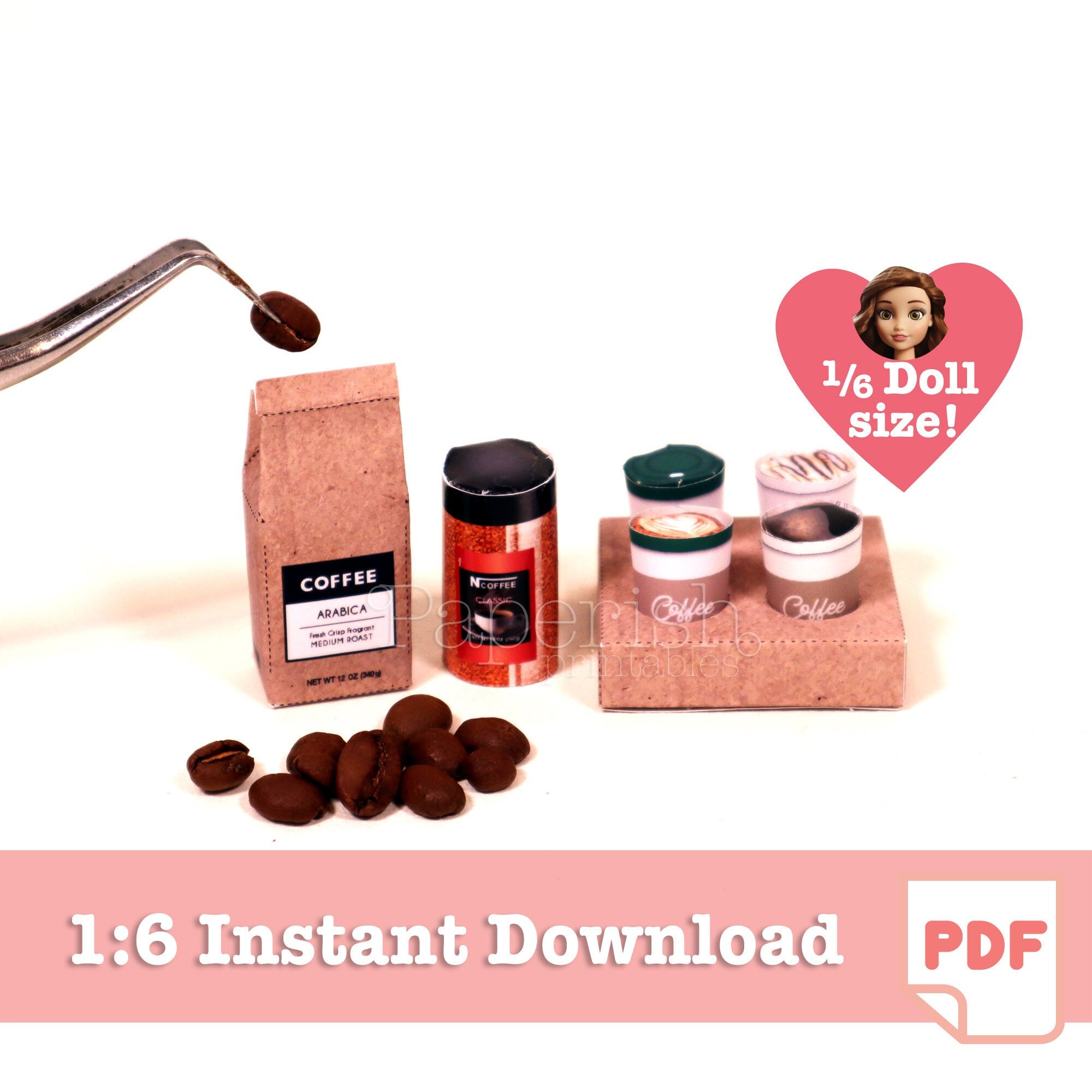 1/6 Scale Coffee Cups Set Miniature Printables | Doll Food Printables ...