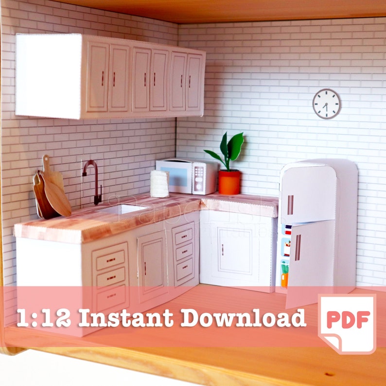 1/12 White PRINTABLE Miniature Kitchen Set Large: Dollhouse - Etsy