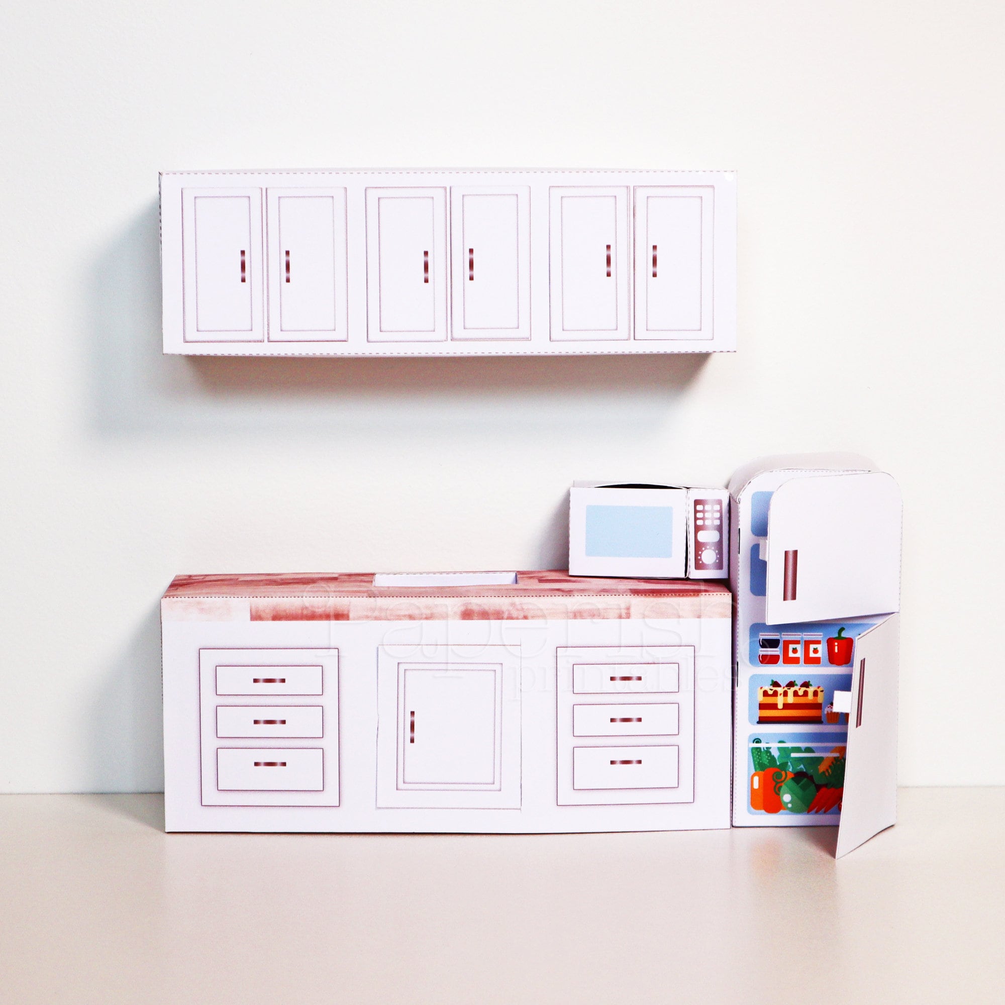 1/12 White PRINTABLE Miniature Kitchen Set Large: Dollhouse Kit ...