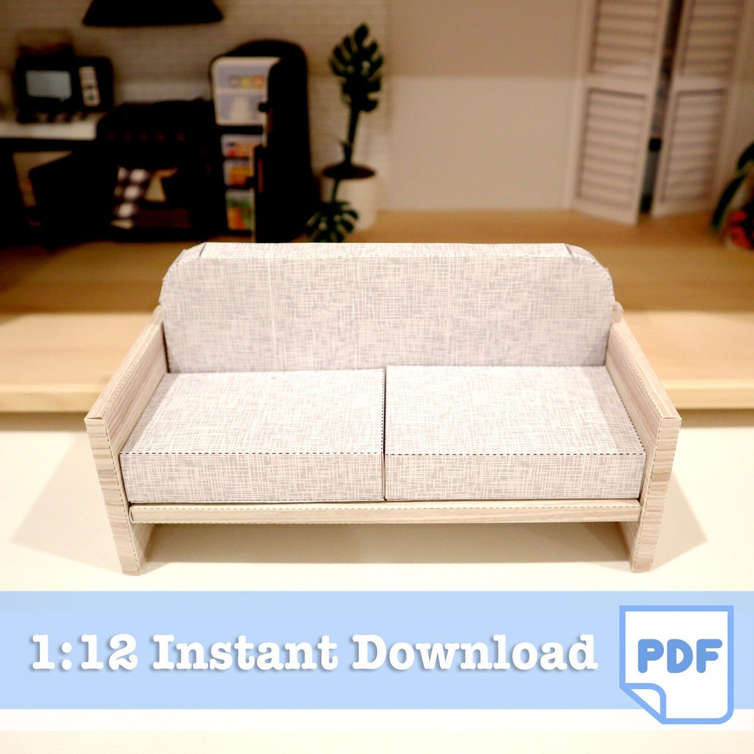 1/12 Grey Sofa Dollhouse DOWNLOAD PRINTABLE Template, Dollhouse ...