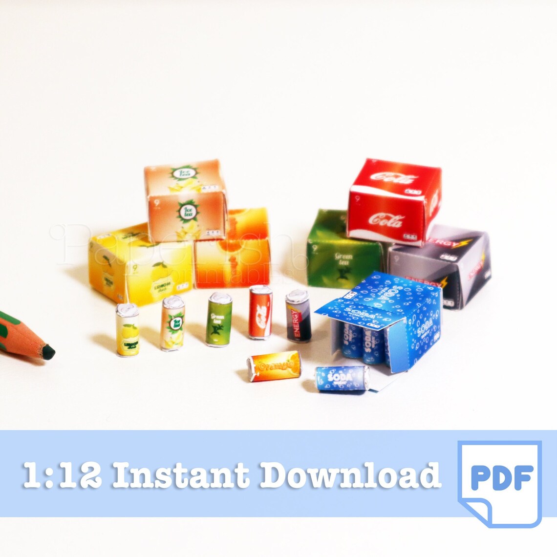 1/12 Scale SOFT DRINK Cans Miniature Printables Dolls Food Miniature ...