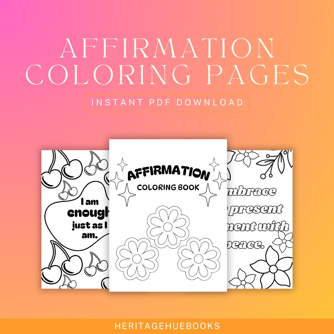 Affirmation Coloring Pages | Digital Coloring Book | Mindfulness and ...