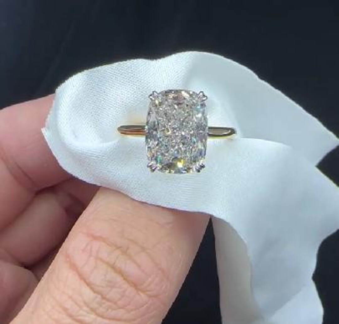 Elongated Cushion Diamond Engagement Ring, Solitaire Cushion ...