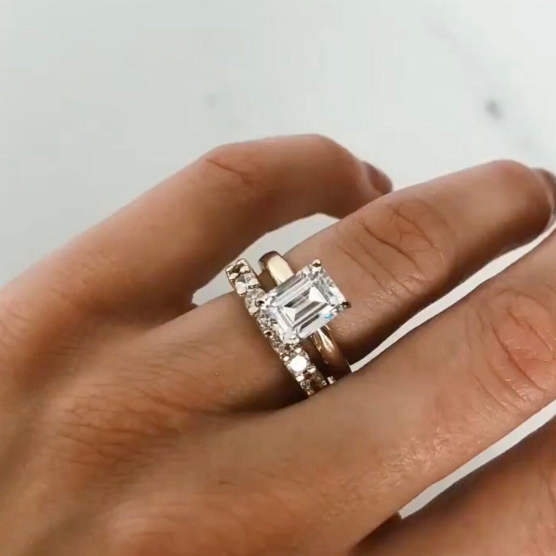 2CT Emerald Cut Moissanite Wedding Ring Set Engagement Ring Set With ...