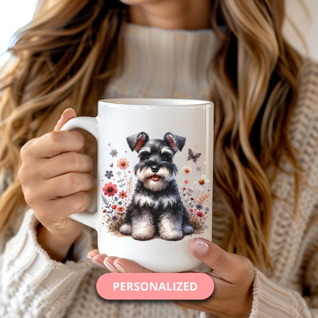 Personalized Miniature Schnauzer Mug, With Flowers. Gift for Schnauzer ...