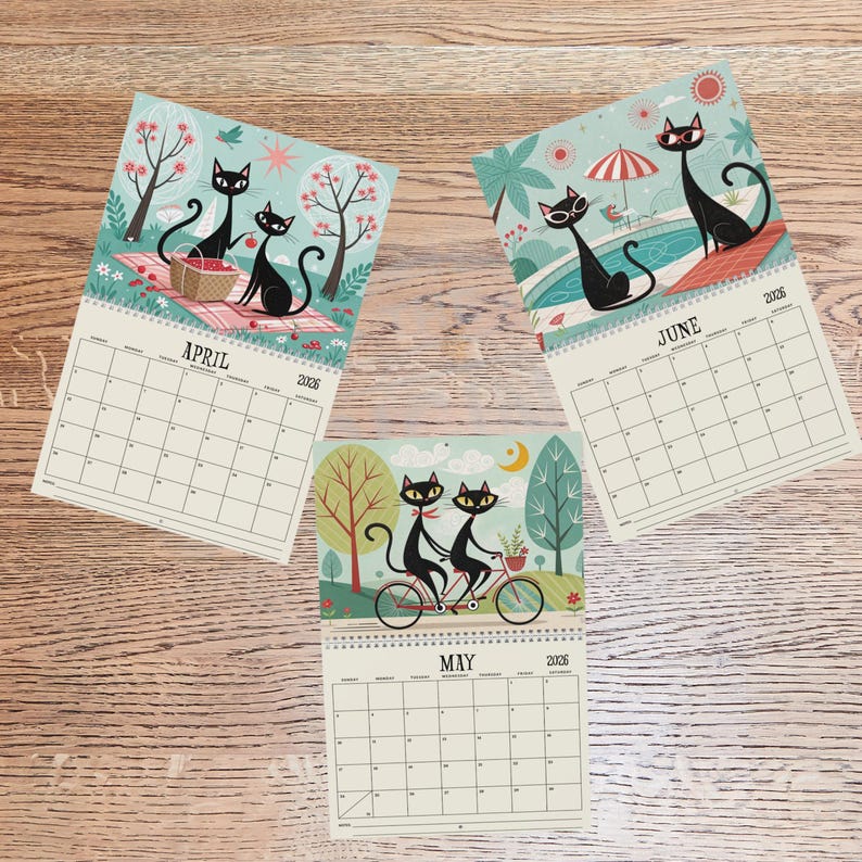 Atomic Cats 2026 Wall Calendar – Mid Century Modern Retro Design - Etsy