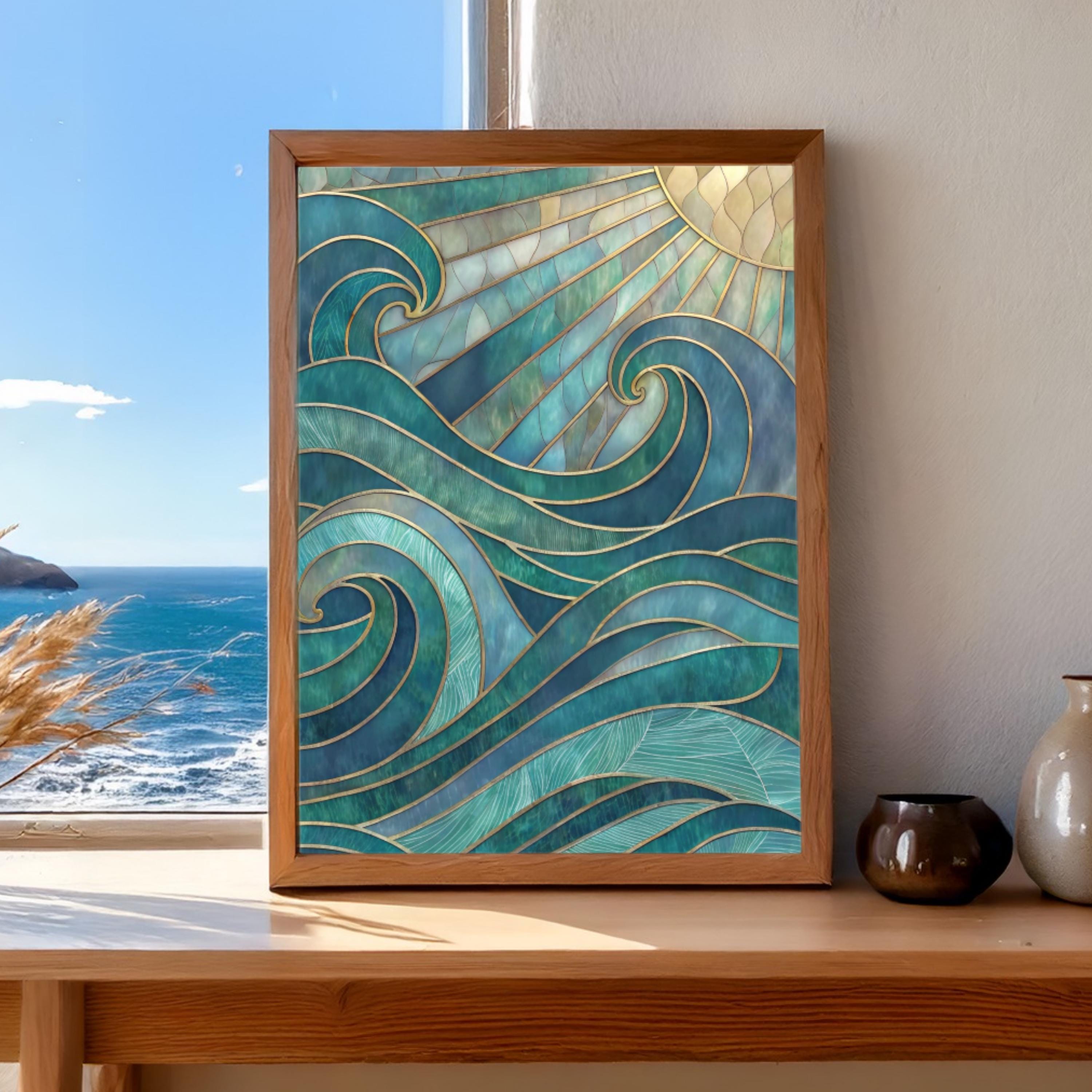 Poster Wave Stained Glass Style Poster Unique Design | Modern Art ...
