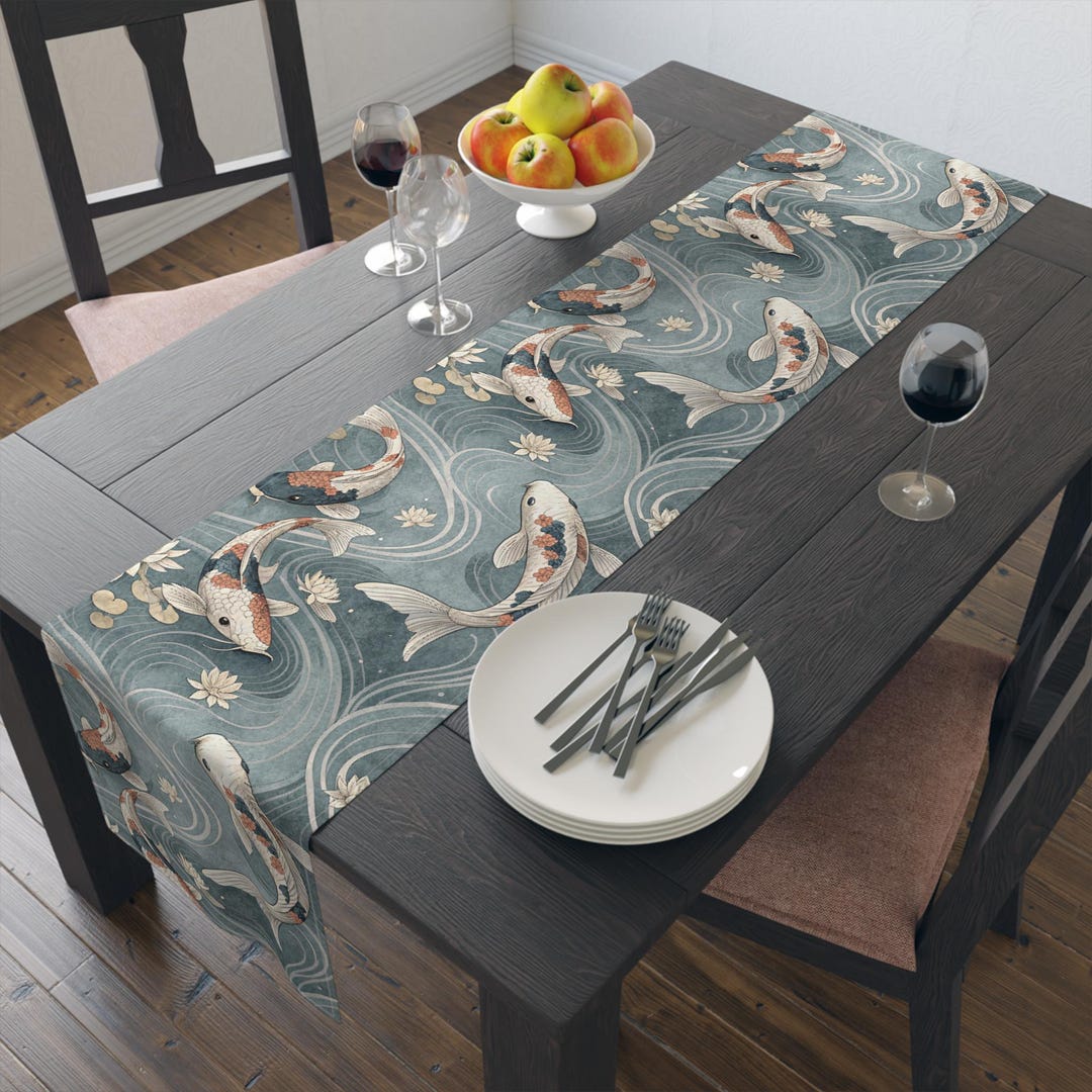 Elegant Koi Fish Table Runner, Japandi Decoration, Dining Room ...