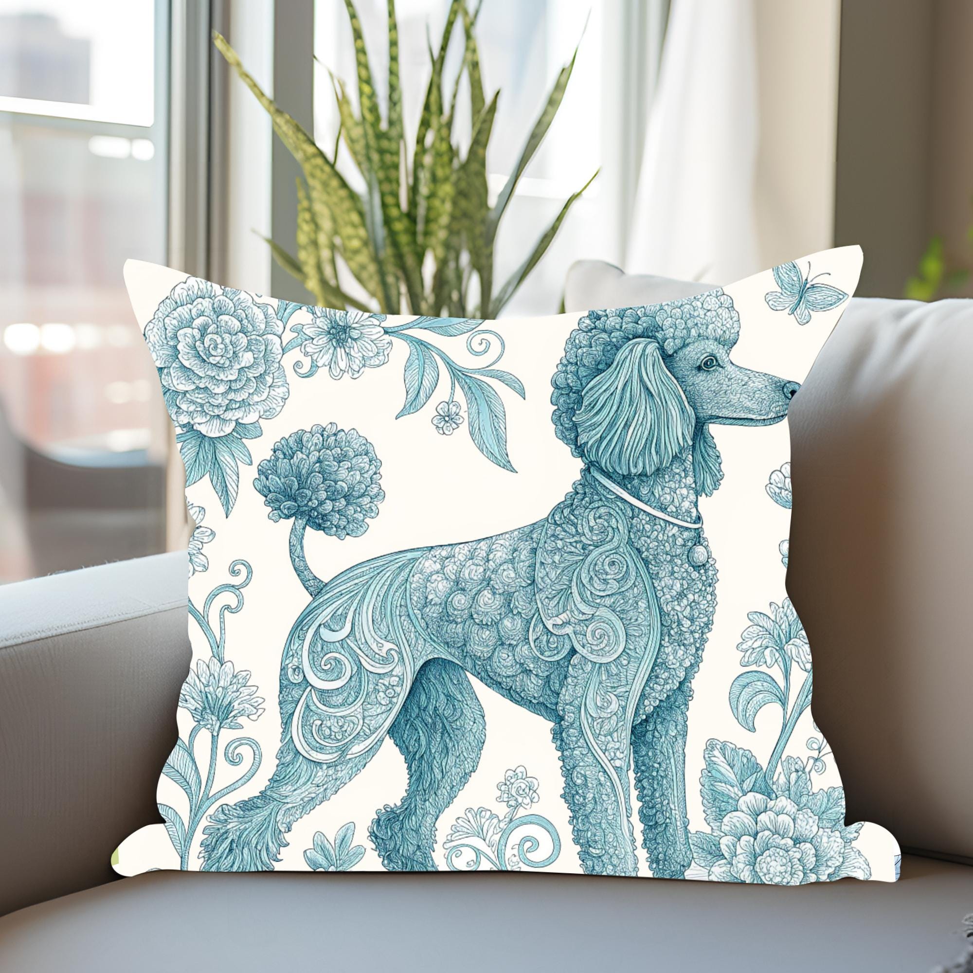 Poodle Mom Gift – Chinoiserie French Poodle Pillow Cover, Elegant Dog ...