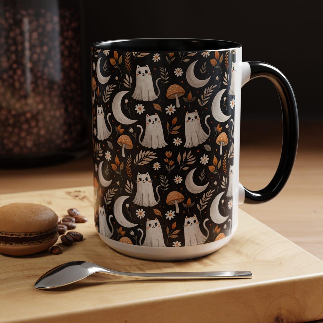Spooky Cute Halloween Cat Mug, Ghost Kitty Coffee Cup, Witchy Fall Mug ...