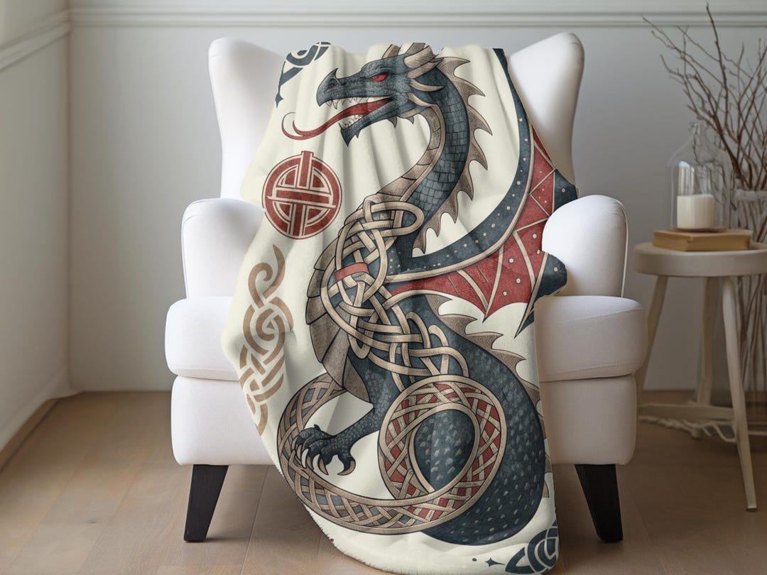 Scandinavian Aesthetic Viking Dragon Sherpa/velvet Blanket - Unique ...