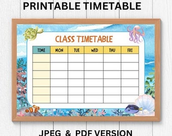 Printable School Timetable Gift for Kids and Children Ocean Theme ...