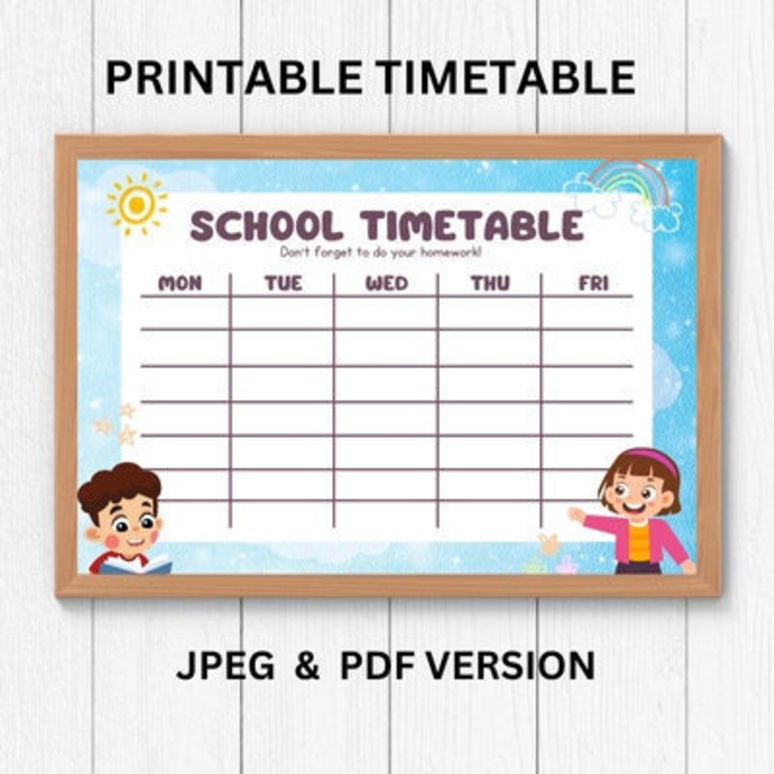 Printable School Timetable Gift for Kids and Children | School Class ...