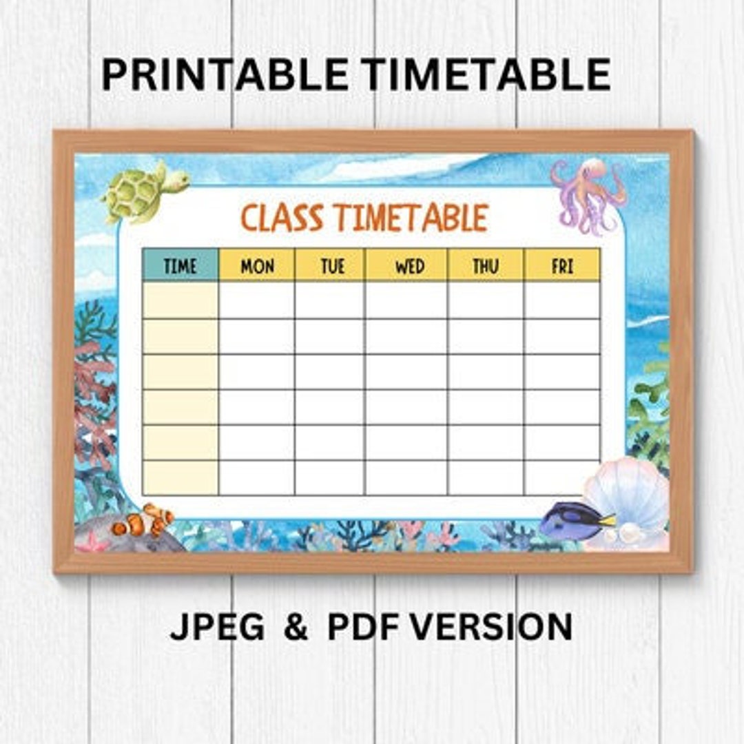 Printable School Timetable Gift for Kids and Children | Ocean Theme ...