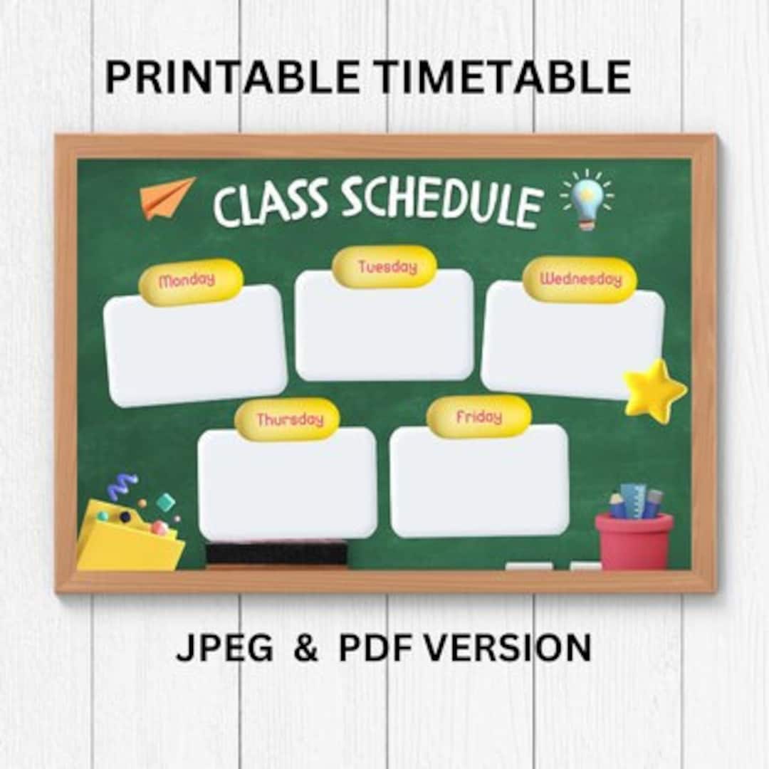 Printable School Timetable Gift for Kids and Children | School Class ...
