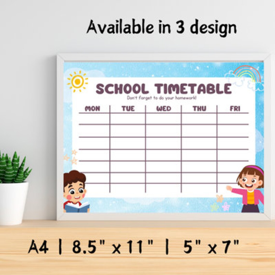 Printable School Timetable Gift for Kids and Children | School Class ...