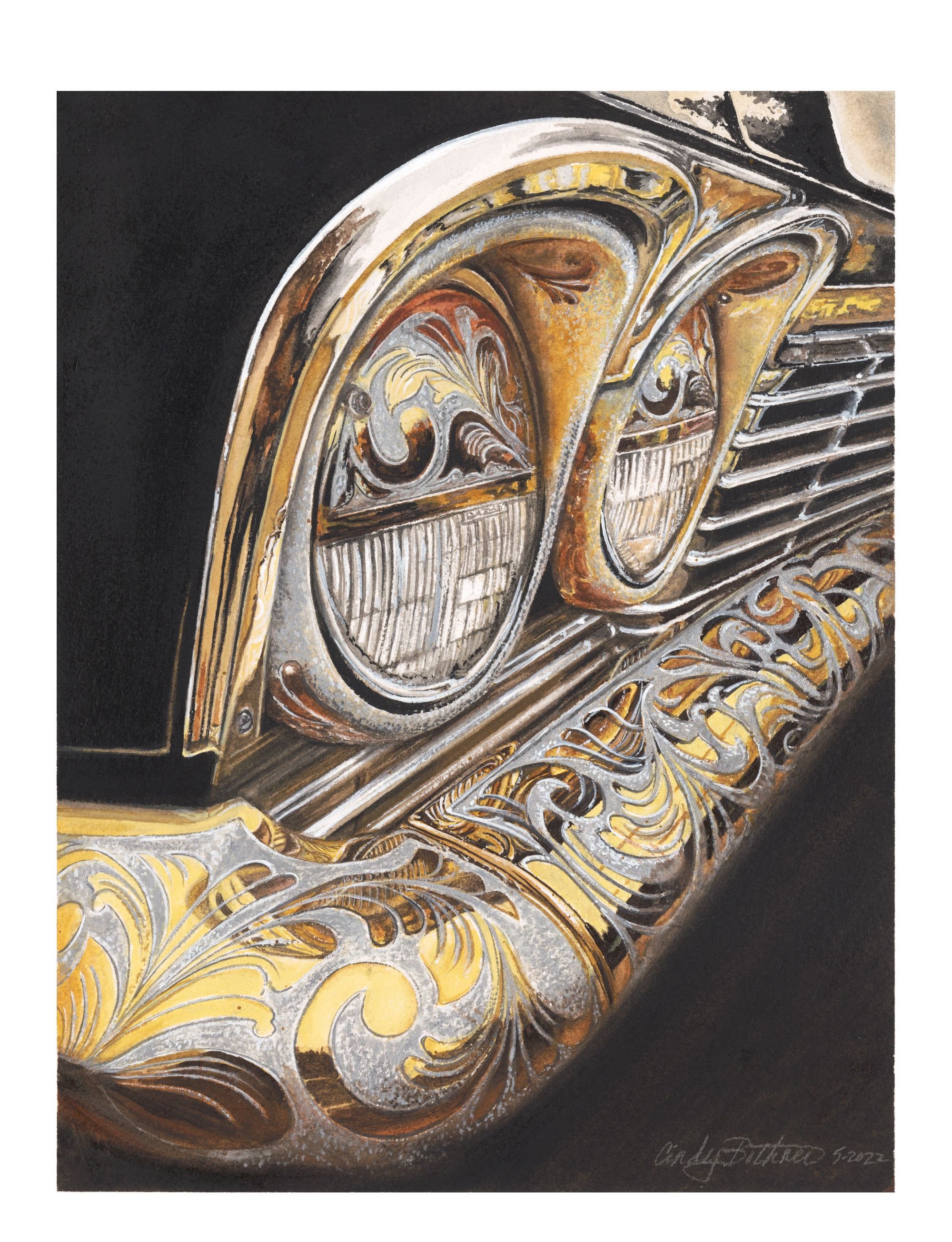 Chevrolet Impala Lowrider With Etched Chrome. Original Watercolor ...