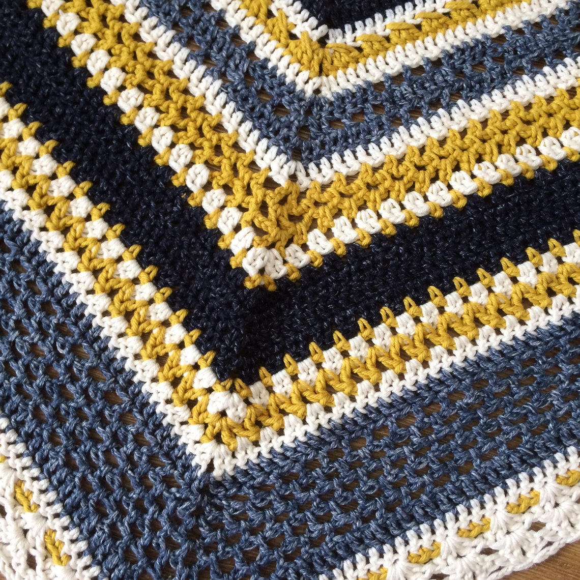 Crochet Shawl Pattern, Norfolk Stripes Shawl, Cotton Yarn, Mustard and ...
