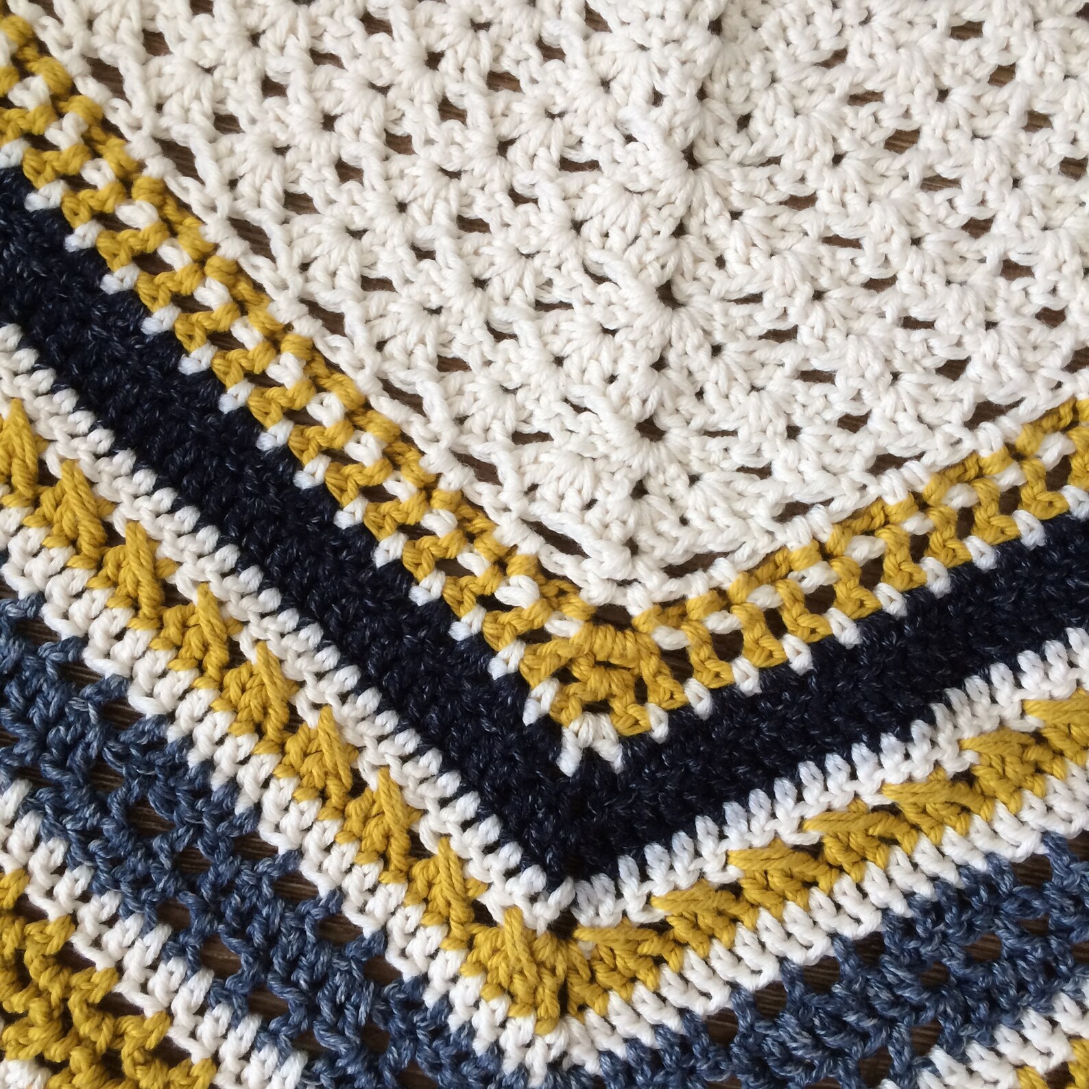 Crochet Shawl Pattern, Norfolk Stripes Shawl, Cotton Yarn, Mustard and ...