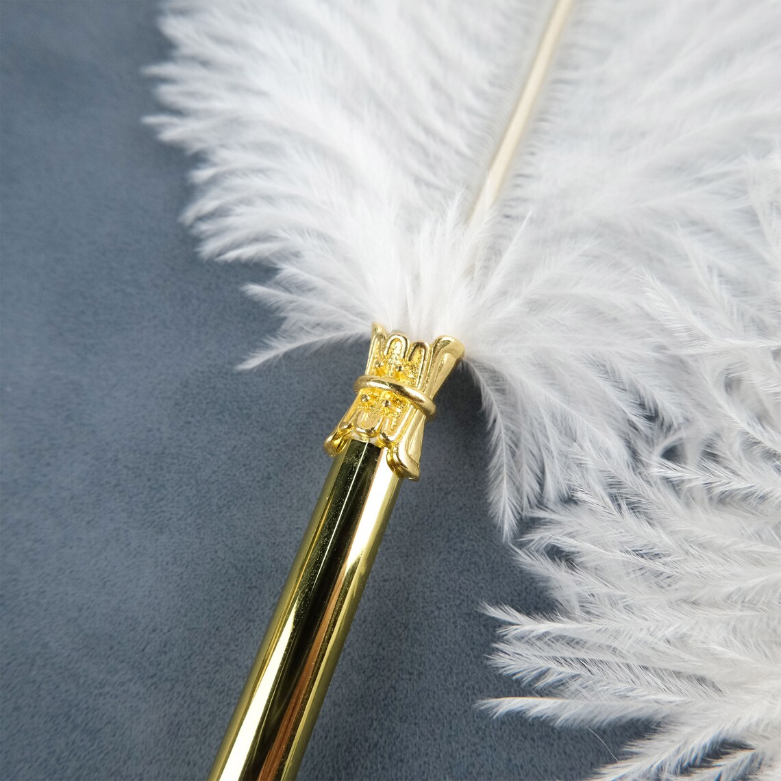 Feather Pen Gold, Custom Gold Quill Pen, White Ostrich Feather Pen ...