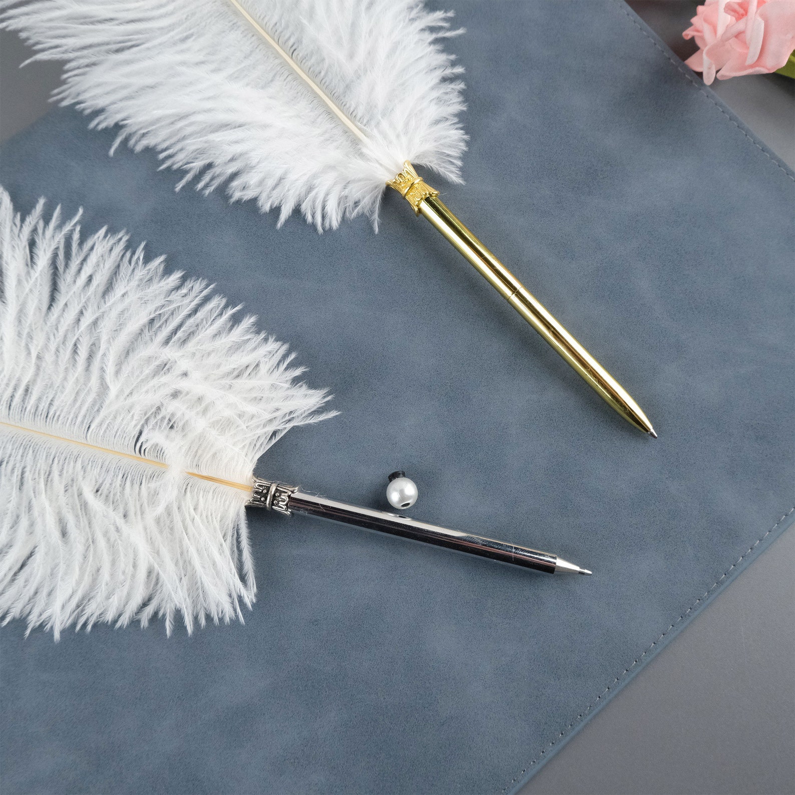 Feather Pen Gold, Custom Gold Quill Pen, White Ostrich Feather Pen ...