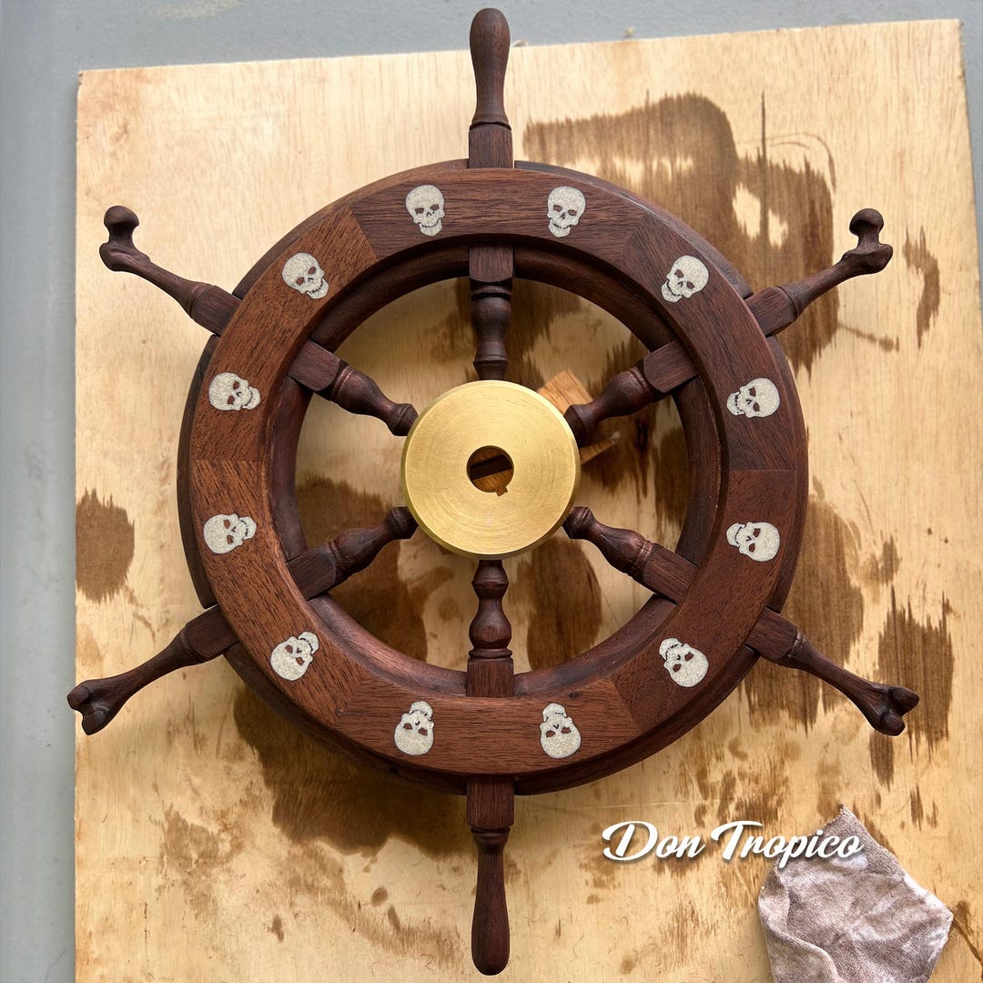 Pirate Ship Wheel - Walnut - Skull and Cross Bones - Etsy