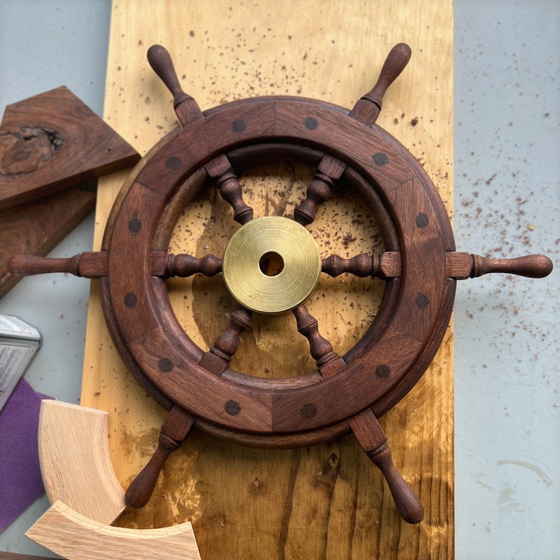 Walnut Ship Wheel - Handmade Decor - Etsy