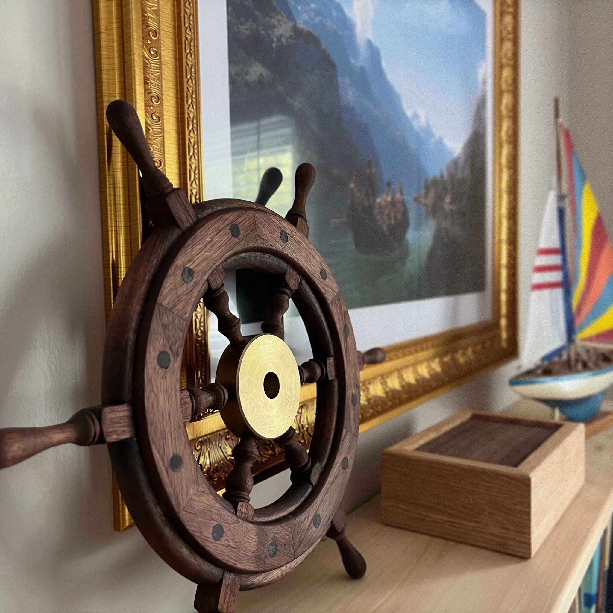 Walnut Ship Wheel Handmade Decor - Etsy