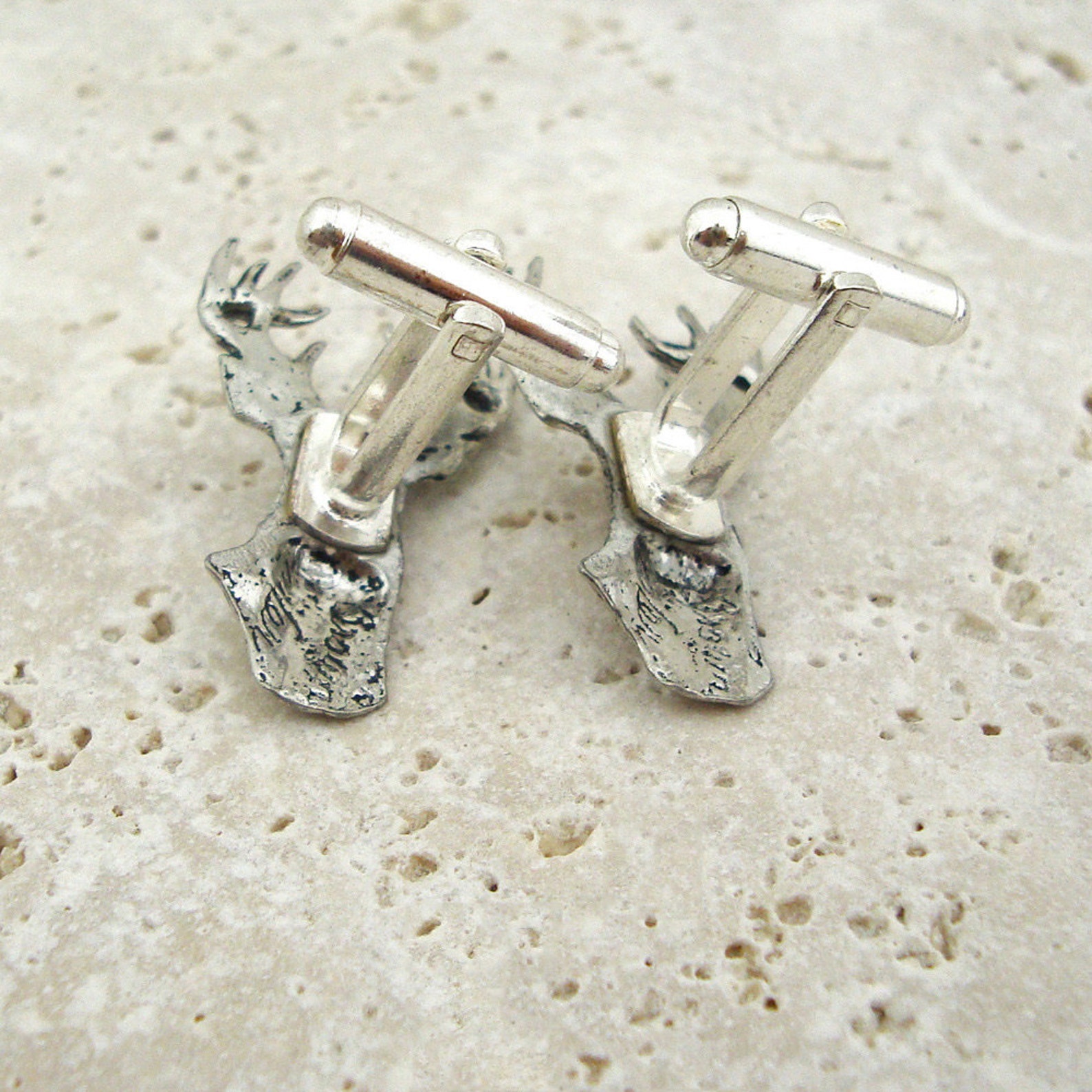 Stag Cufflinks Antiqued Pewter and Silver Cufflinks - Etsy