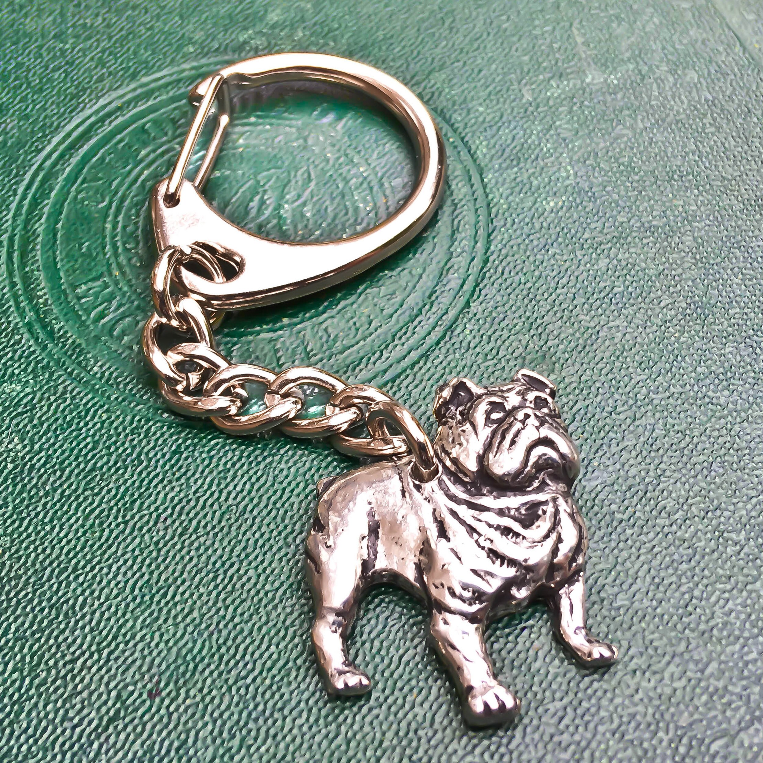 Bulldog Keychain. Bull Dog Antiqued Pewter Keychain or Keyring - Etsy UK