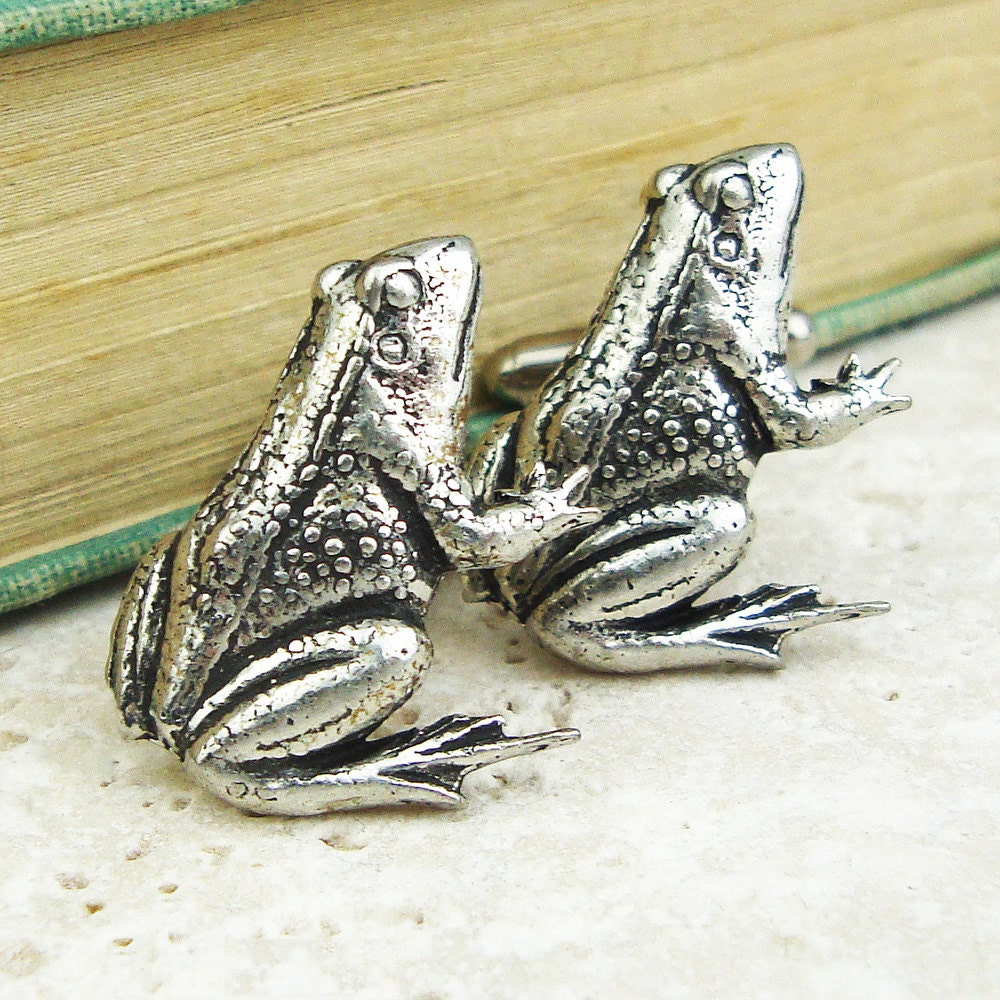 Frogs Cufflinks. Antiqued Silver Pewter Frog Cufflinks | Etsy