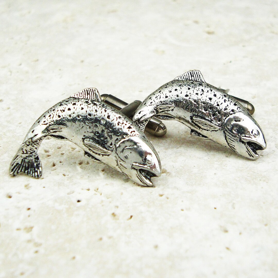 Trout Cufflinks. Antiqued Pewter and Silver Fish Cufflinks - Etsy